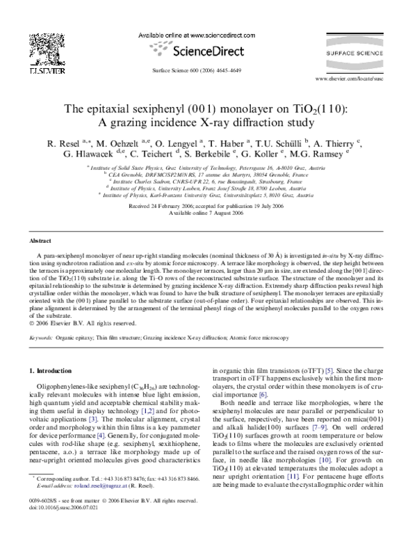 (PDF) The epitaxial sexiphenyl (001) monolayer on TiO2(110): A grazing ...