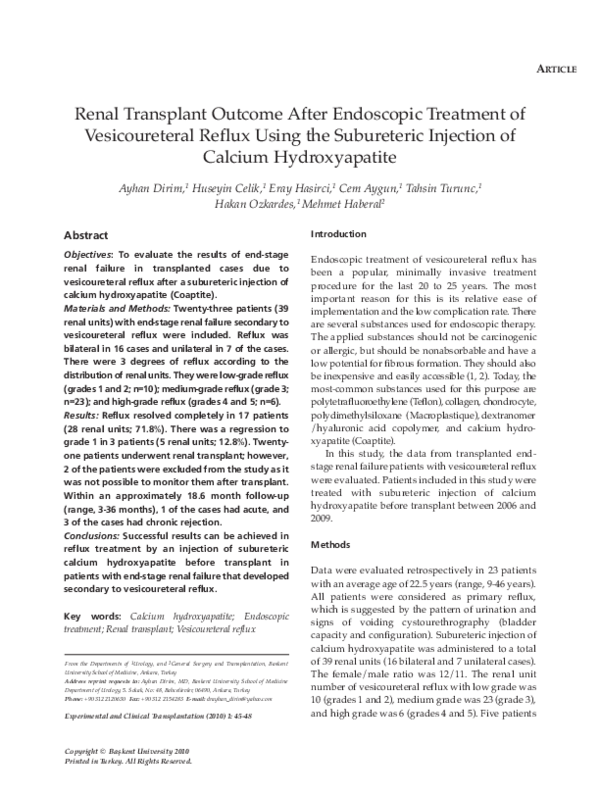 (PDF) Renal transplant outcome after endoscopic treatment of ...