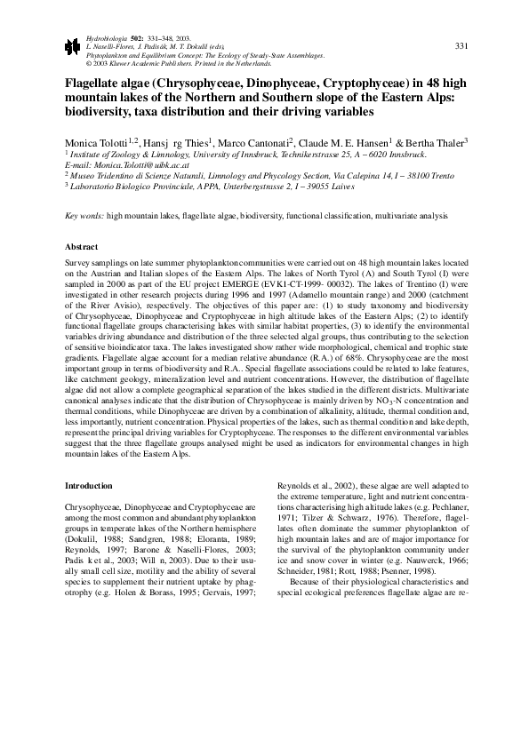 (PDF) Flagellate algae (Chrysophyceae, Dinophyceae, Cryptophyceae) in ...