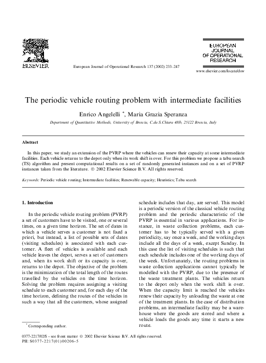 (PDF) The periodic vehicle routing problem with intermediate facilities