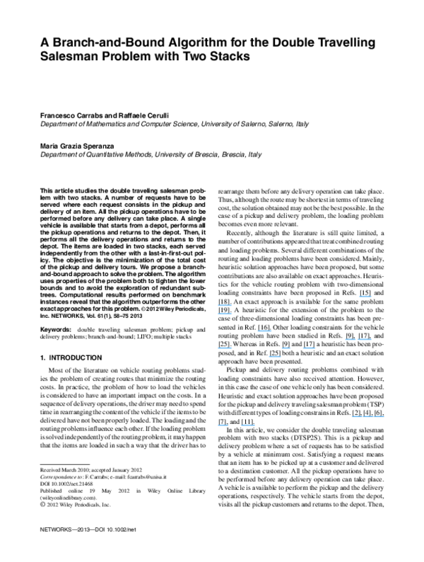 (PDF) A branch-and-bound algorithm for the double travelling salesman problem with two stacks