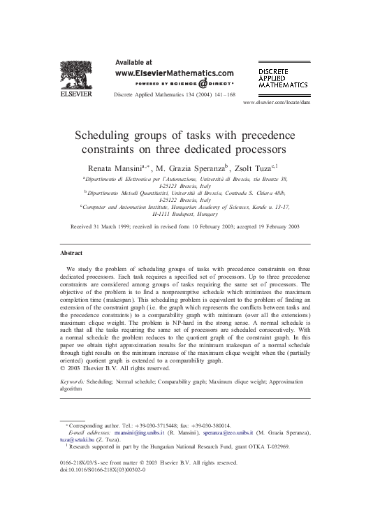 Pdf Scheduling Groups Of Tasks With Precedence Constraints On Three