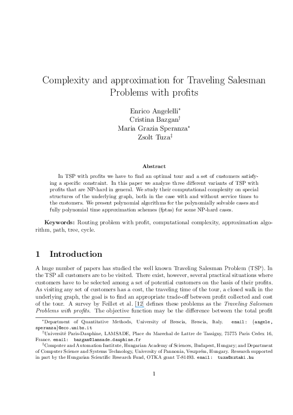 (PDF) Complexity and approximation for Traveling Salesman Problems with profits