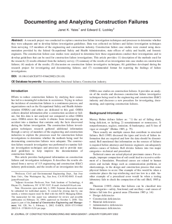 (PDF) Documenting and Analyzing Construction Failures