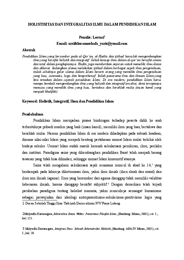 (DOC) HOLISTISITAS DAN INTEGRALITAS ILMU DALAM PENDIDIKAN ISAM