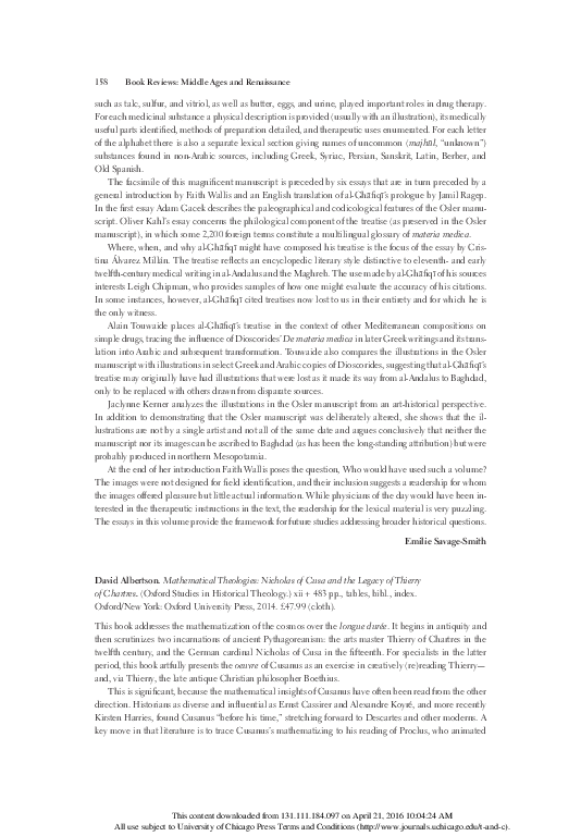 (PDF) Review: David Albertson, Mathematical Theologies: Nicholas of ...