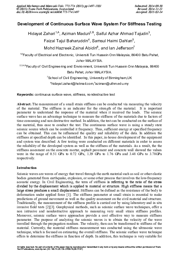 (PDF) Development of Continuous Surface Wave System for Stiffness Testing