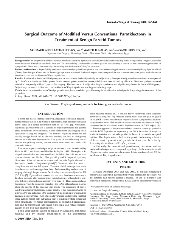 Pdf Surgical Outcome Of Modified Versus Conventional Parotidectomy In