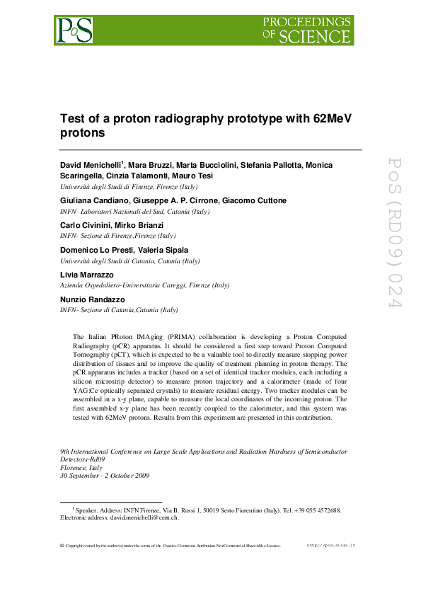 (PDF) Test of a proton radiography prototype with 62MeV protons