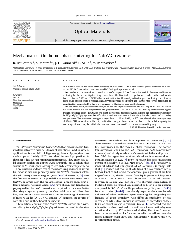 (PDF) Mechanism of the liquid-phase sintering for Nd:YAG ceramics