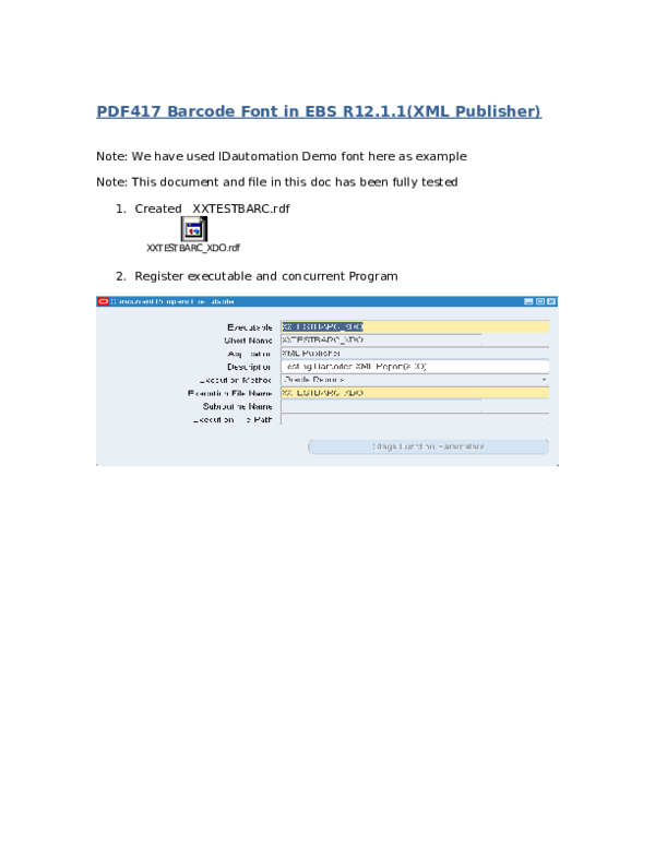 (DOC) PDF417 Barcode Font in EBS R12.1.1(XML Publisher