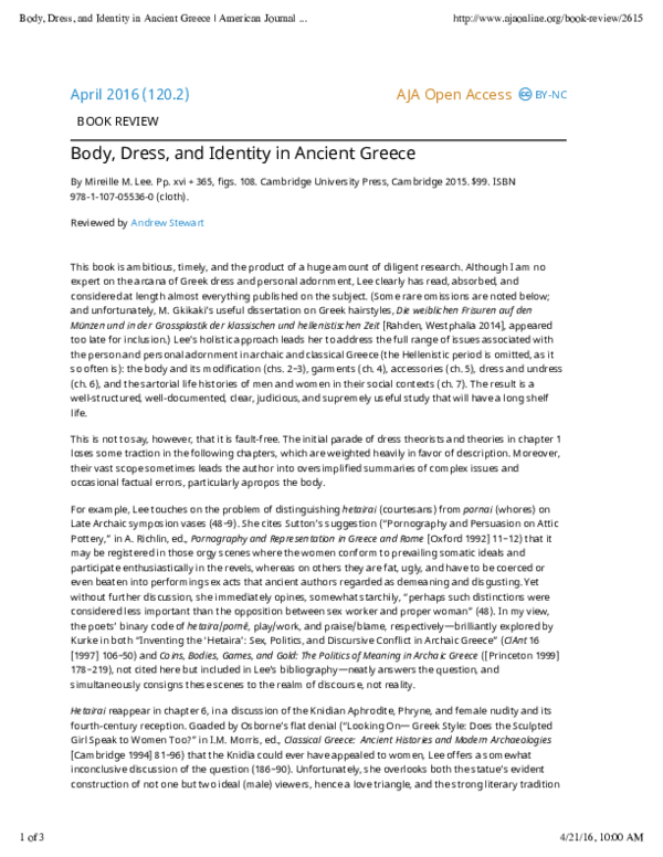 (PDF) BY-NC AJA Open Access BOOK REVIEW Body, Dress, and Identity in ...