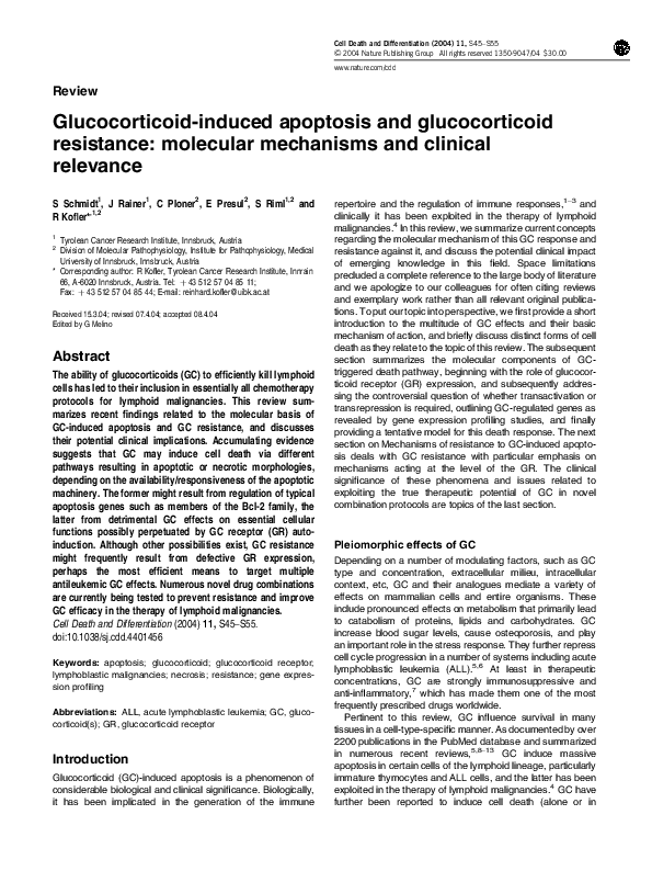 (PDF) Glucocorticoid-induced apoptosis and glucocorticoid resistance ...