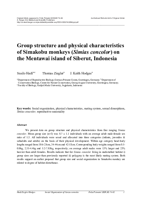 (PDF) Group Structure and Physical Characteristics of Simakobu Monkeys ...