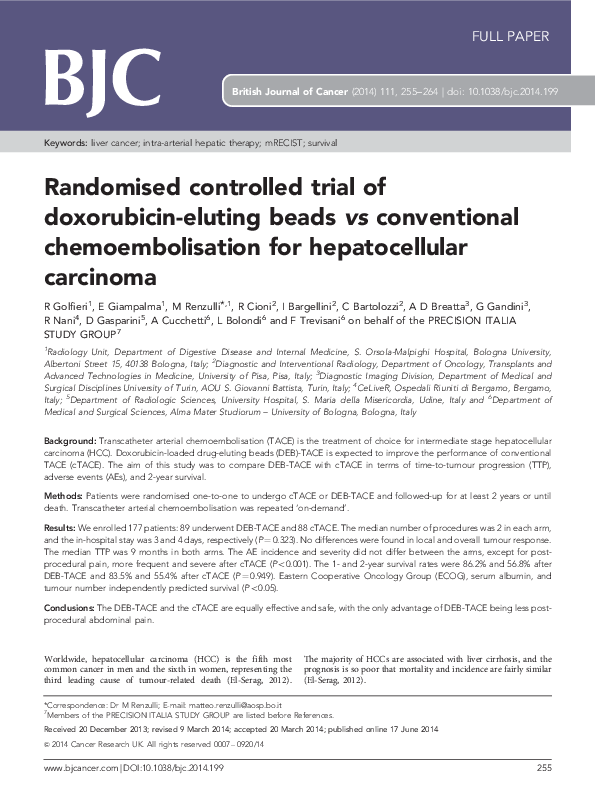 Pdf Randomised Controlled Trial Of Doxorubicin Eluting Beads Vs Conventional Chemoembolisation