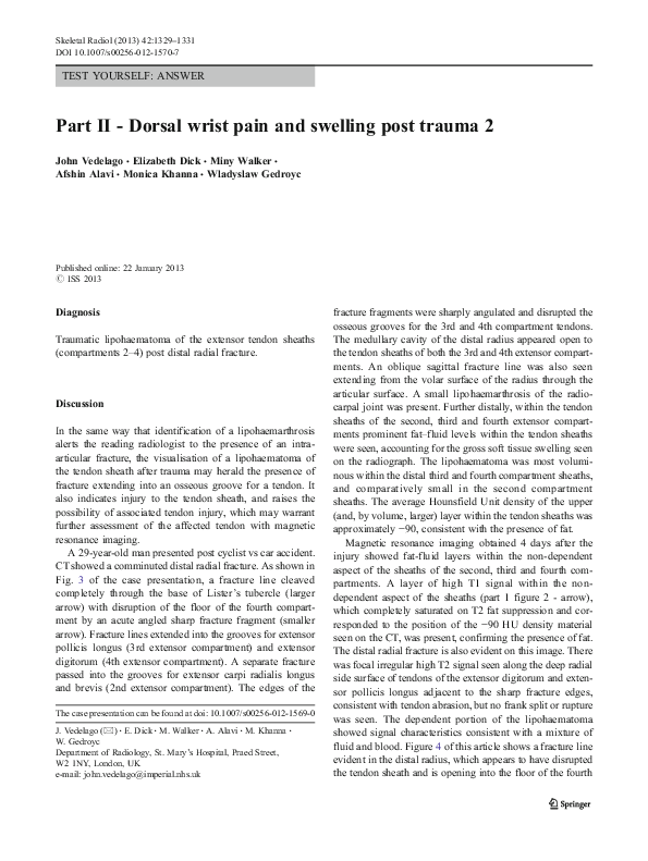 (PDF) Part II - Dorsal wrist pain and swelling post trauma 2