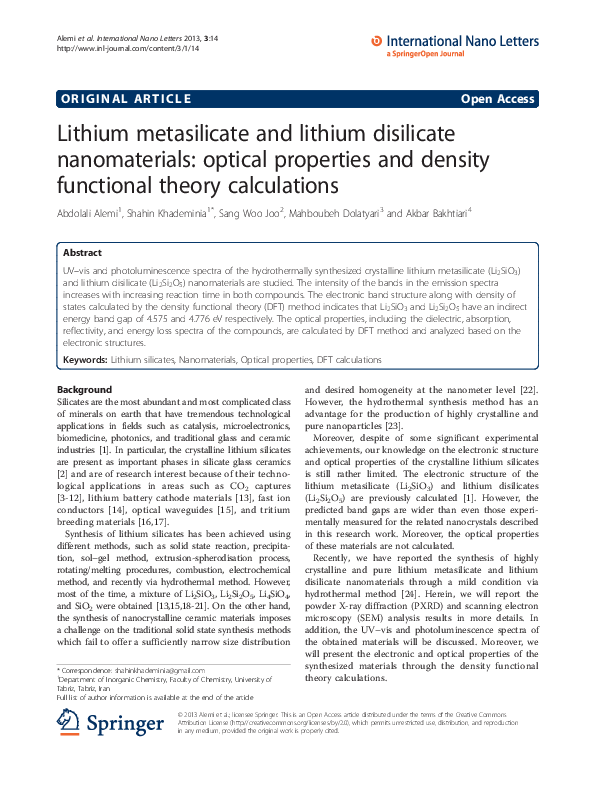 (PDF) Lithium metasilicate and lithium disilicate nanomaterials ...