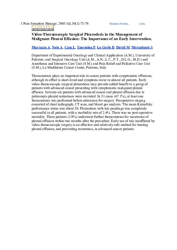 (PDF) Video-Thoracoscopic Surgical Pleurodesis in the Management of ...