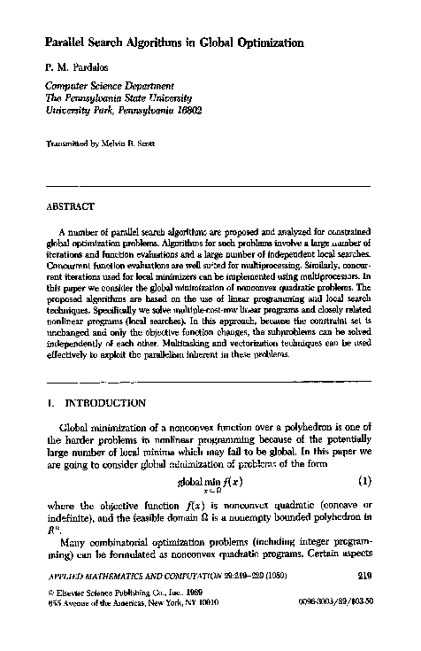 (PDF) Parallel search algorithms in global optimization