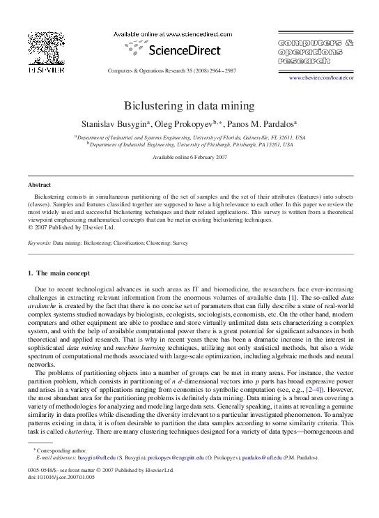 (PDF) Biclustering in data mining