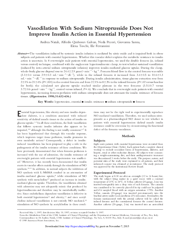 (PDF) Vasodilation With Sodium Nitroprusside Does Not Improve Insulin ...