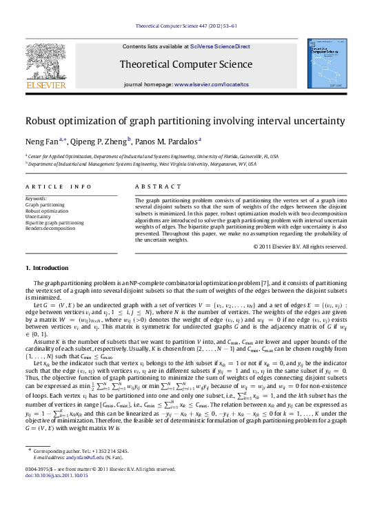 (PDF) Robust optimization of graph partitioning involving interval uncertainty