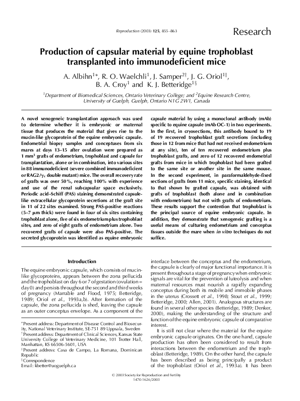 (PDF) Production of capsular material by equine trophoblast ...