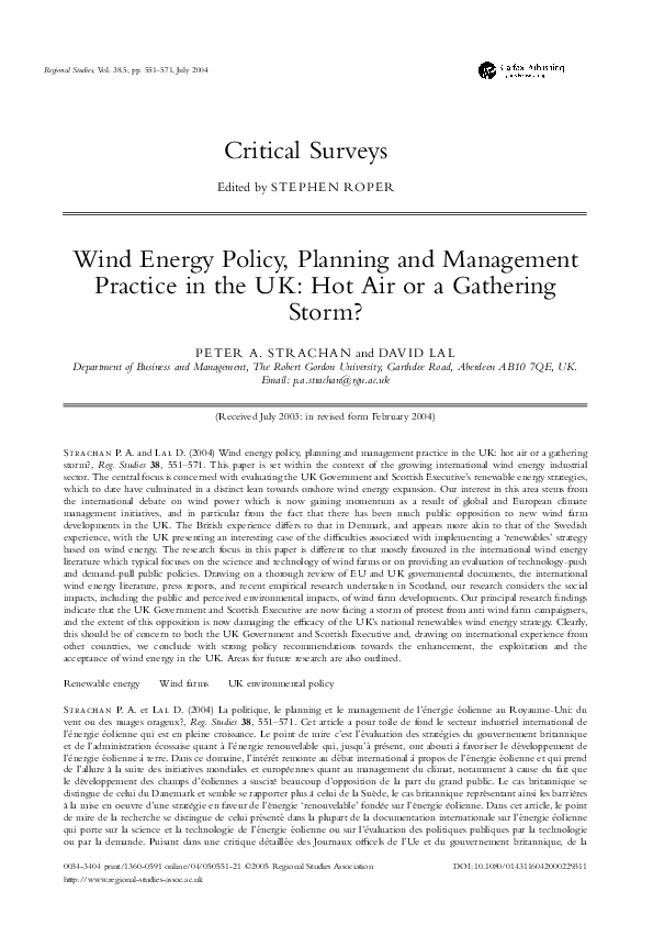 (PDF) Wind Energy Policy, Planning and Management Practice in the UK ...