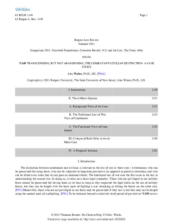 (PDF) Transcending, but Not Abandoning, the Combatant-Civilian Distinction: A Case Study