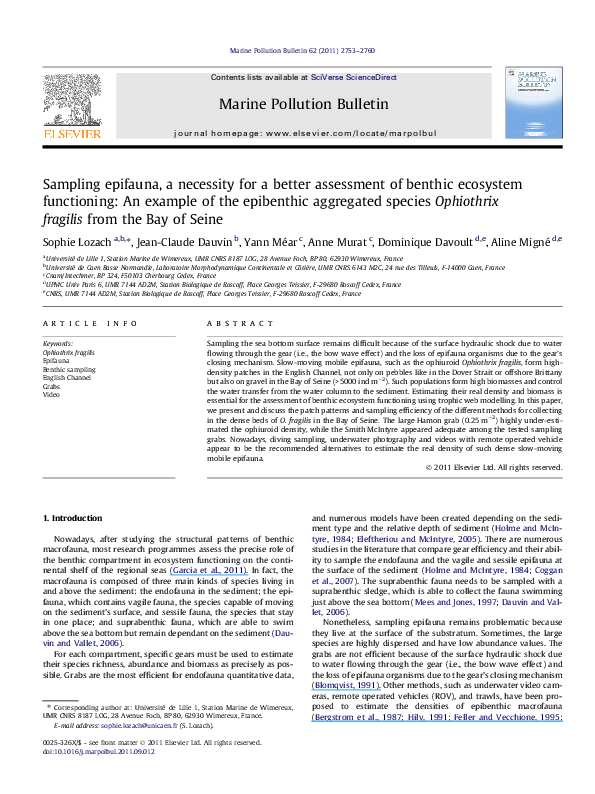 (PDF) Sampling epifauna, a necessity for a better assessment of benthic ...