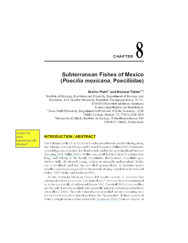 (PDF) Subterranean Fishes of Mexico (Poecilia mexicana, Poeciliidae)