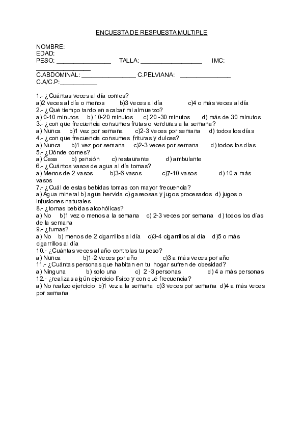 (DOC) ENCUESTA DE RESPUESTA MULTIPLE