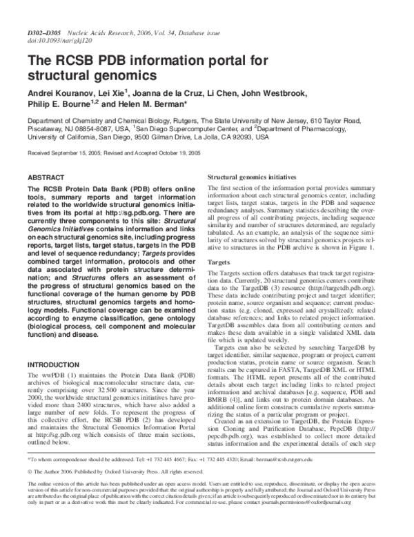 (PDF) The RCSB PDB information portal for structural genomics