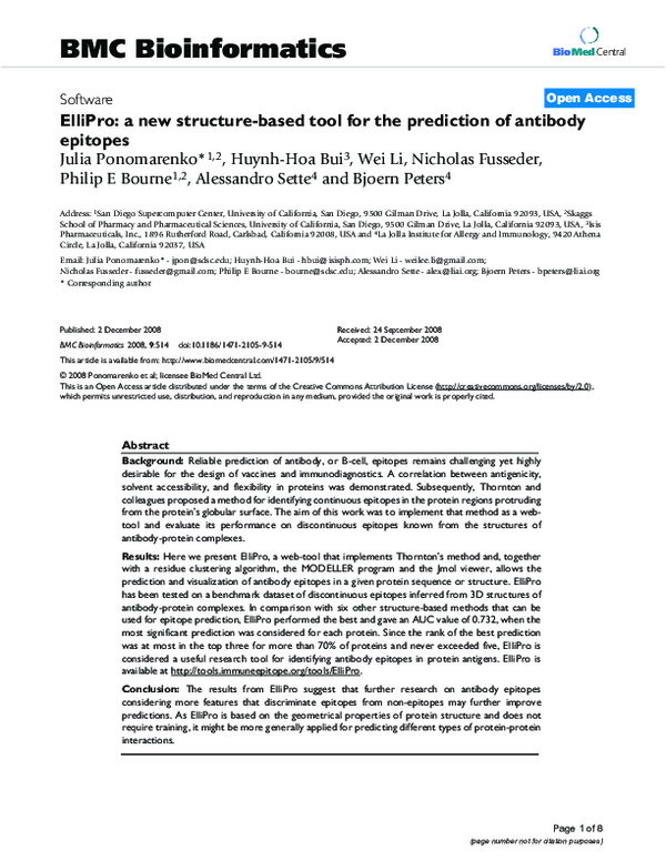 (PDF) ElliPro: a new structure-based tool for the prediction of ...