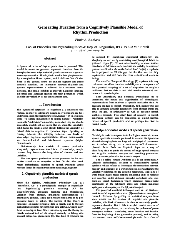 (PDF) Generating duration from a cognitively plausible model of rhythm production