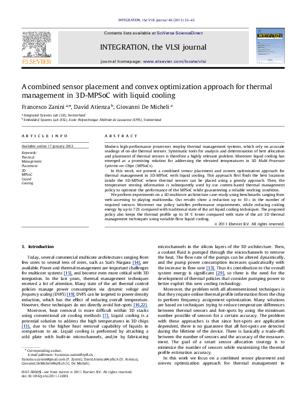 (PDF) A combined sensor placement and convex optimization approach for thermal management in 3D ...