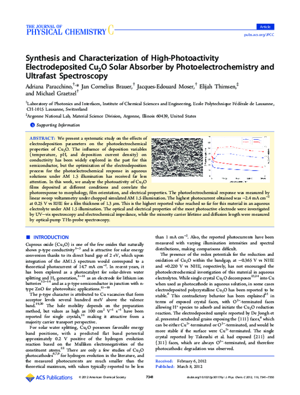 (PDF) Synthesis and Characterization of High-Photoactivity Electrodeposited Cu 2 O Solar ...