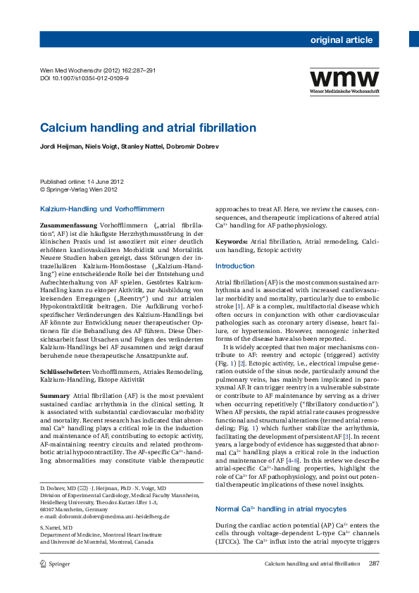 (PDF) Calcium handling and atrial fibrillation