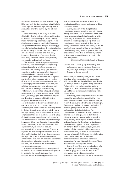 (PDF) Shankland, David (ed.). Archaeology and anthropology: past ...