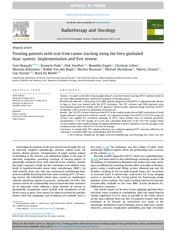 (PDF) Treating patients with real-time tumor tracking using the Vero ...
