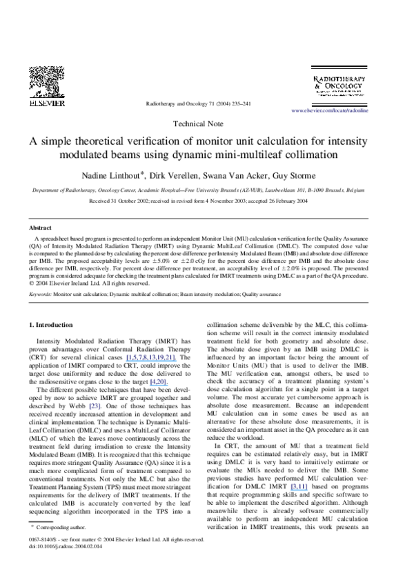 (PDF) A simple theoretical verification of monitor unit calculation for ...