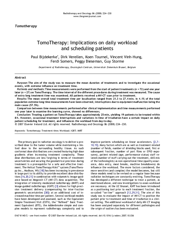 (PDF) TomoTherapy: Implications on daily workload and scheduling patients