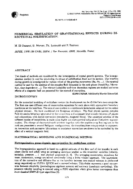 (PDF) Numerical simulation of gravitational effects during directional solidification