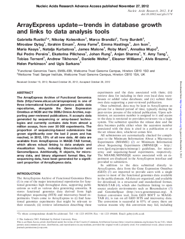(PDF) ArrayExpress update--trends in database growth and links to data analysis tools