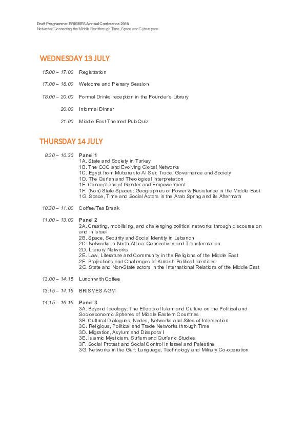 (PDF) Programme: BRISMES Annual Conference 2016 Networks: Connecting the Middle East through ...