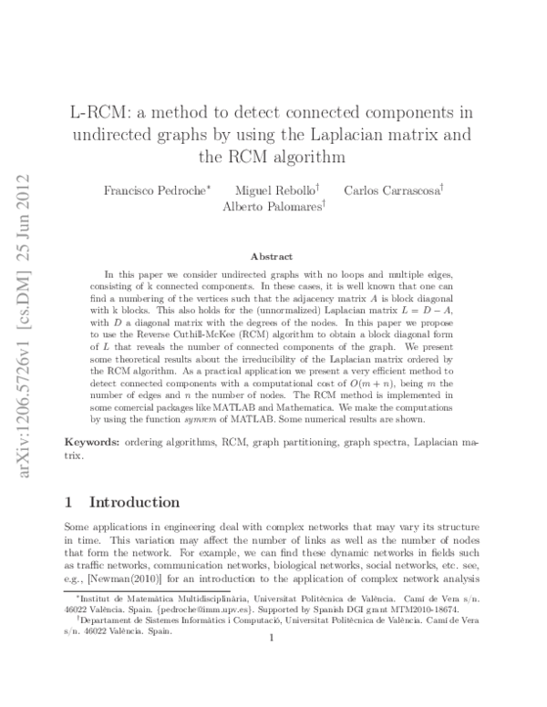 (PDF) L-RCM: a method to detect connected components in undirected graphs by using the Laplacian ...