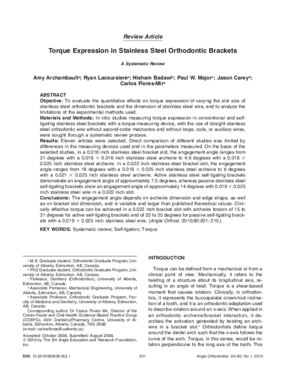 (PDF) Torque Expression in Stainless Steel Orthodontic Brackets