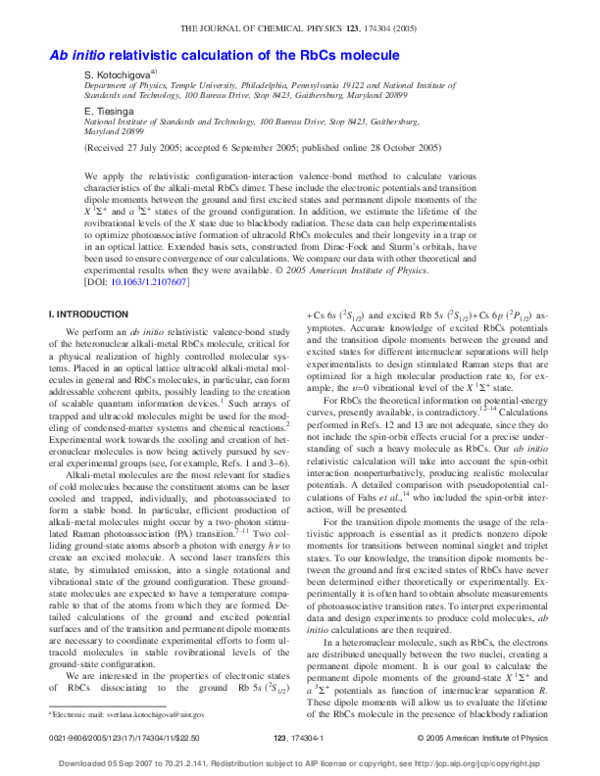 (PDF) Ab initio relativistic calculation of the RbCs molecule