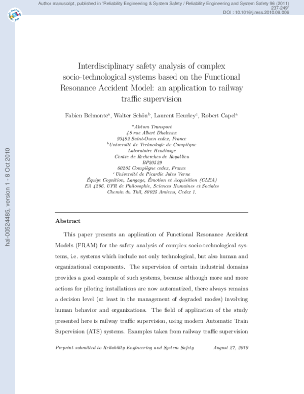 (PDF) Interdisciplinary safety analysis of complex socio-technological ...