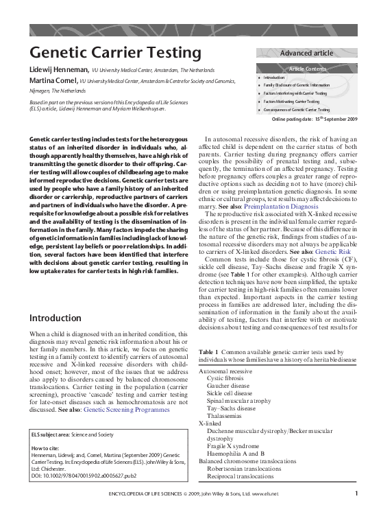 (PDF) Genetic Carrier Testing